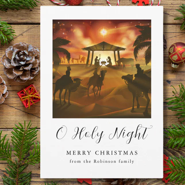 Christmas Nativity Scene O Holy Night Holiday Card | Zazzle