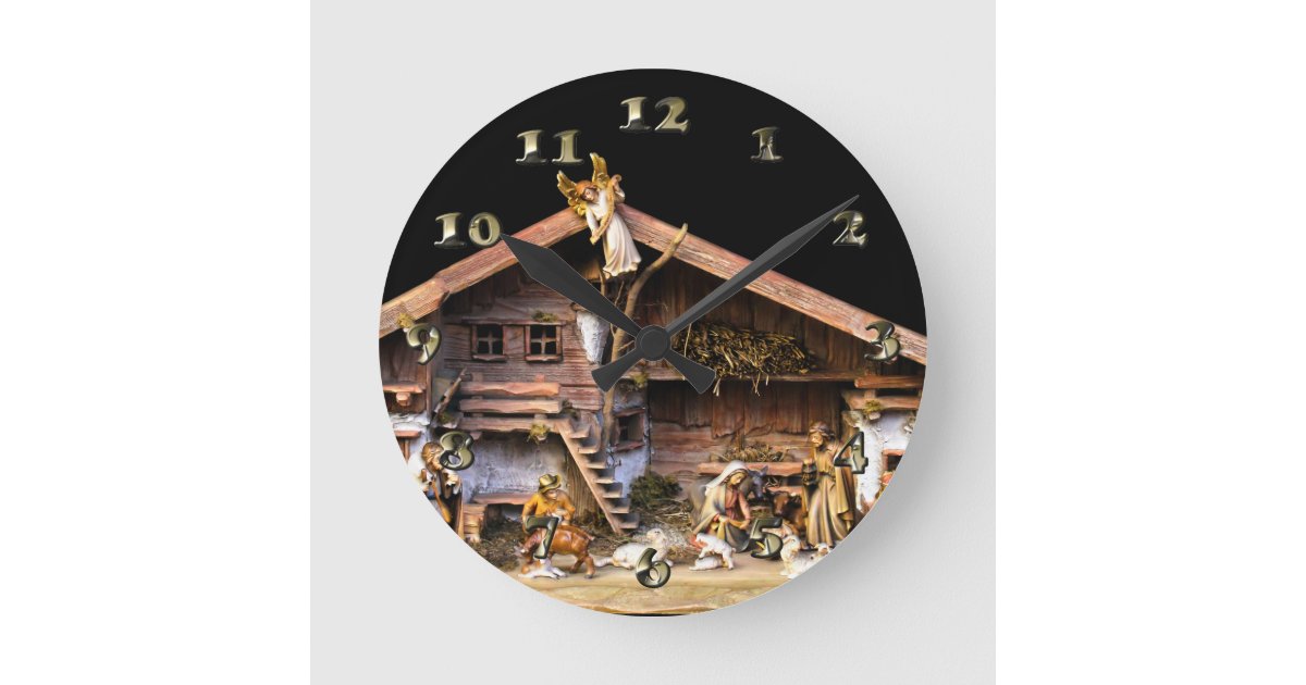 Christmas Nativity Scene Round Clock | Zazzle