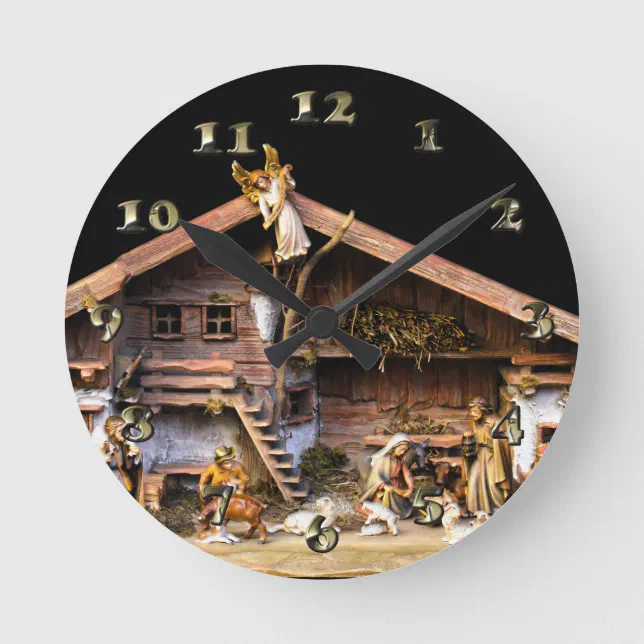 Christmas Nativity Scene Round Clock | Zazzle