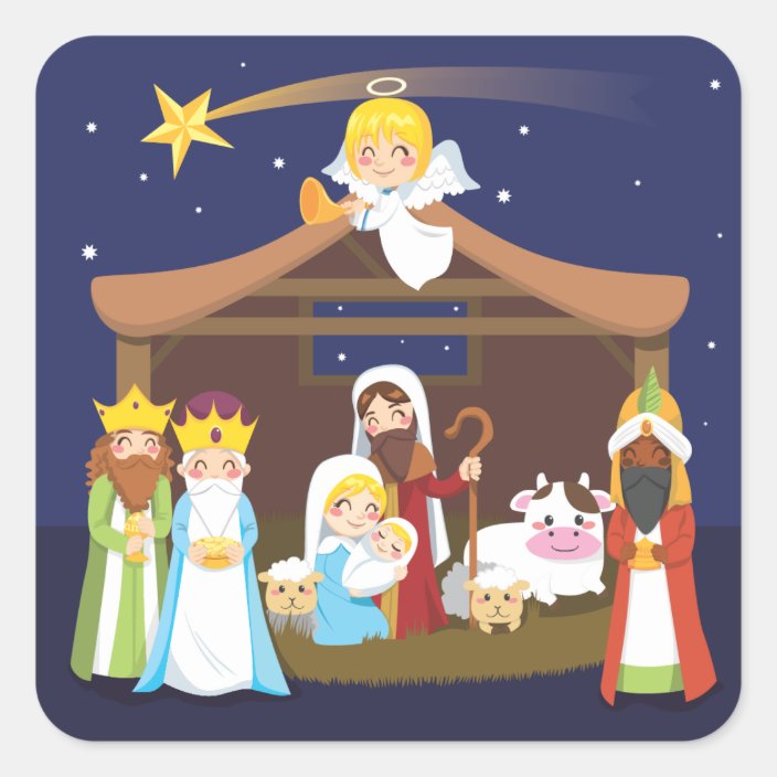 Christmas Nativity Scene Square Sticker | Zazzle.com