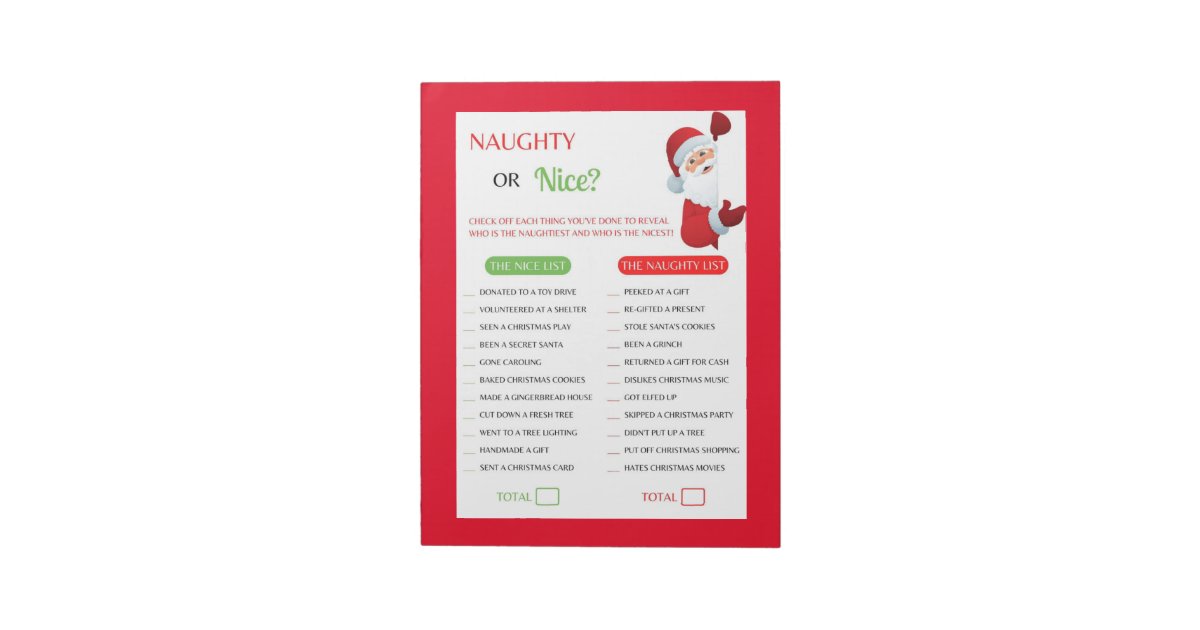 Christmas Naughty Or Nice Game Notepad | Zazzle