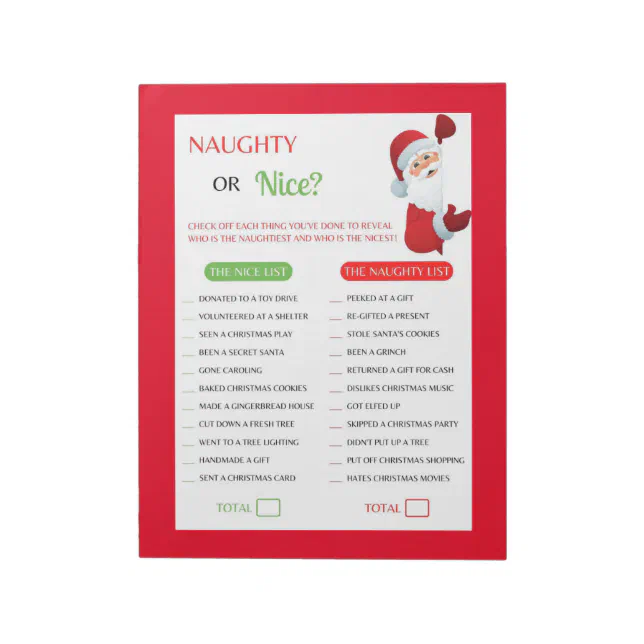 Christmas Naughty Or Nice Game Notepad | Zazzle