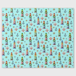 Christmas Nautical Lighthouses Wrapping Paper | Zazzle