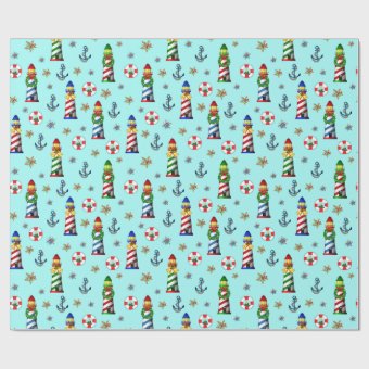 Christmas Nautical Lighthouses Wrapping Paper | Zazzle