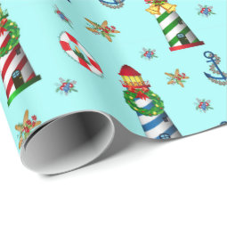 Christmas Nautical Lighthouses Wrapping Paper | Zazzle