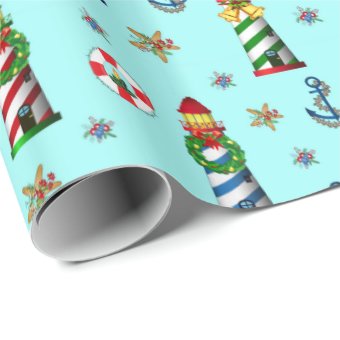 Christmas Nautical Lighthouses Wrapping Paper | Zazzle
