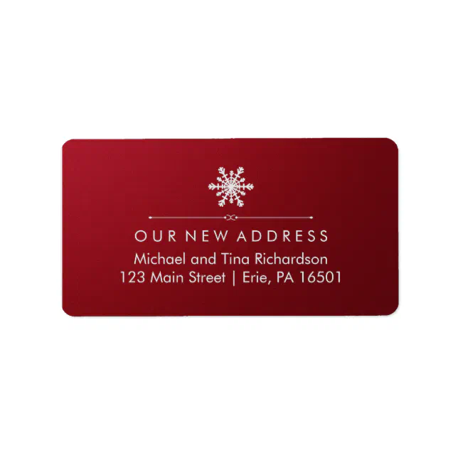 Christmas New Address on Elegant Red and Snowflake Label | Zazzle