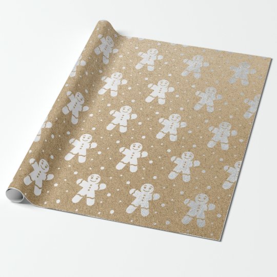 Christmas New Year Silver Gingerbread Man Kraft Wrapping Paper | Zazzle.com