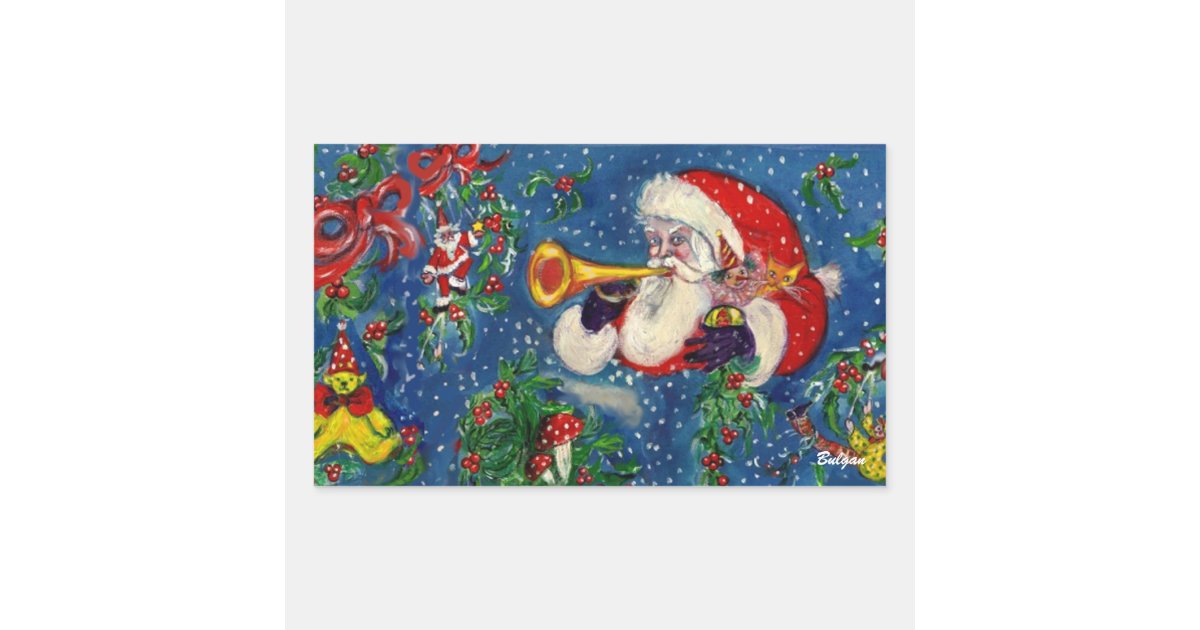 CHRISTMAS NIGHT / SANTA BUGLER RECTANGULAR STICKER | Zazzle