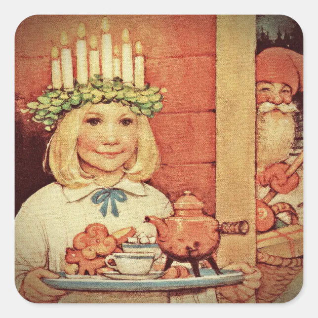 Christmas Nisse and Lucia Day Karin Square Sticker | Zazzle
