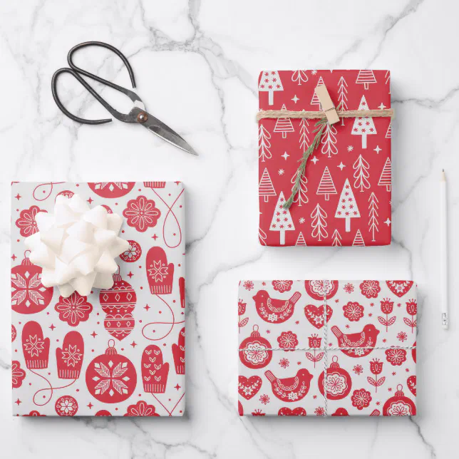 Christmas Nordic Scandinavian Swedish Red White Wrapping Paper Sheets ...