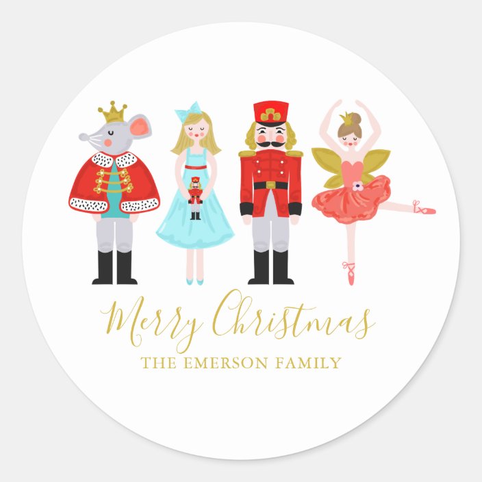 Christmas Nutcracker Character Illustrations Classic Round Sticker ...
