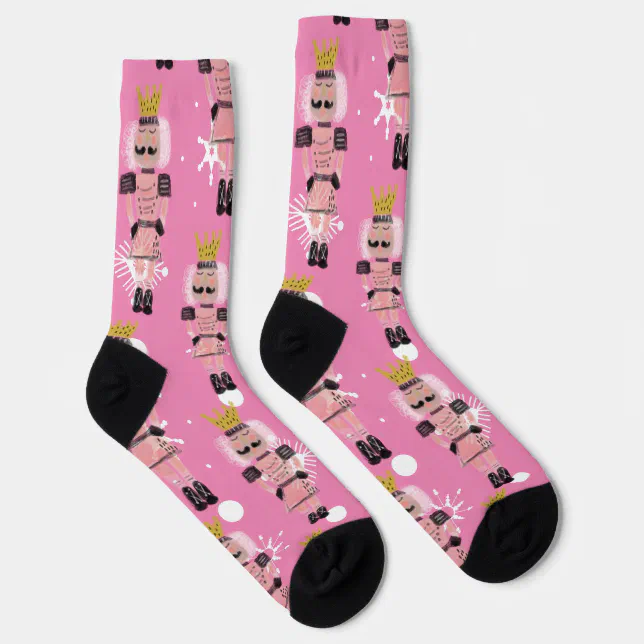 Christmas Nutcracker Hand Drawn Pink Soldier Socks | Zazzle