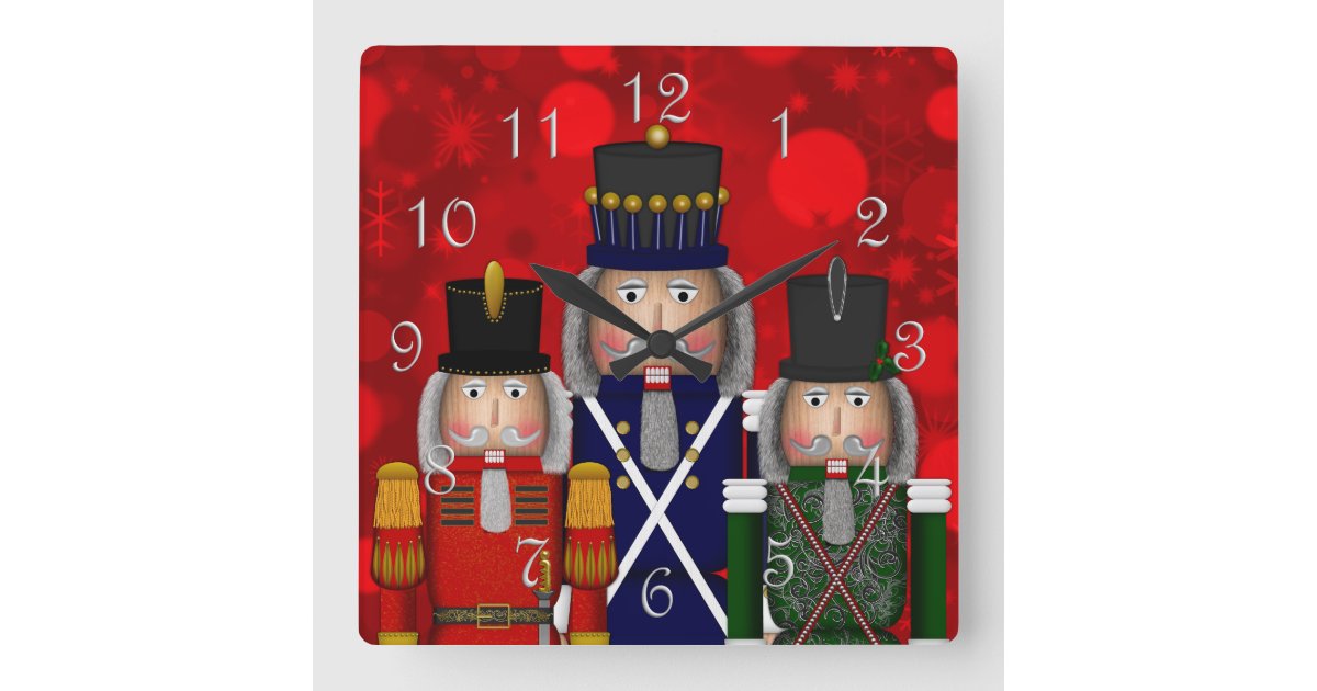 Christmas Nutcracker Trio-Square Wall Clock | Zazzle