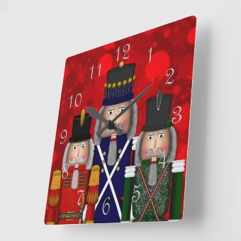 Christmas Nutcracker Trio-Square Wall Clock | Zazzle