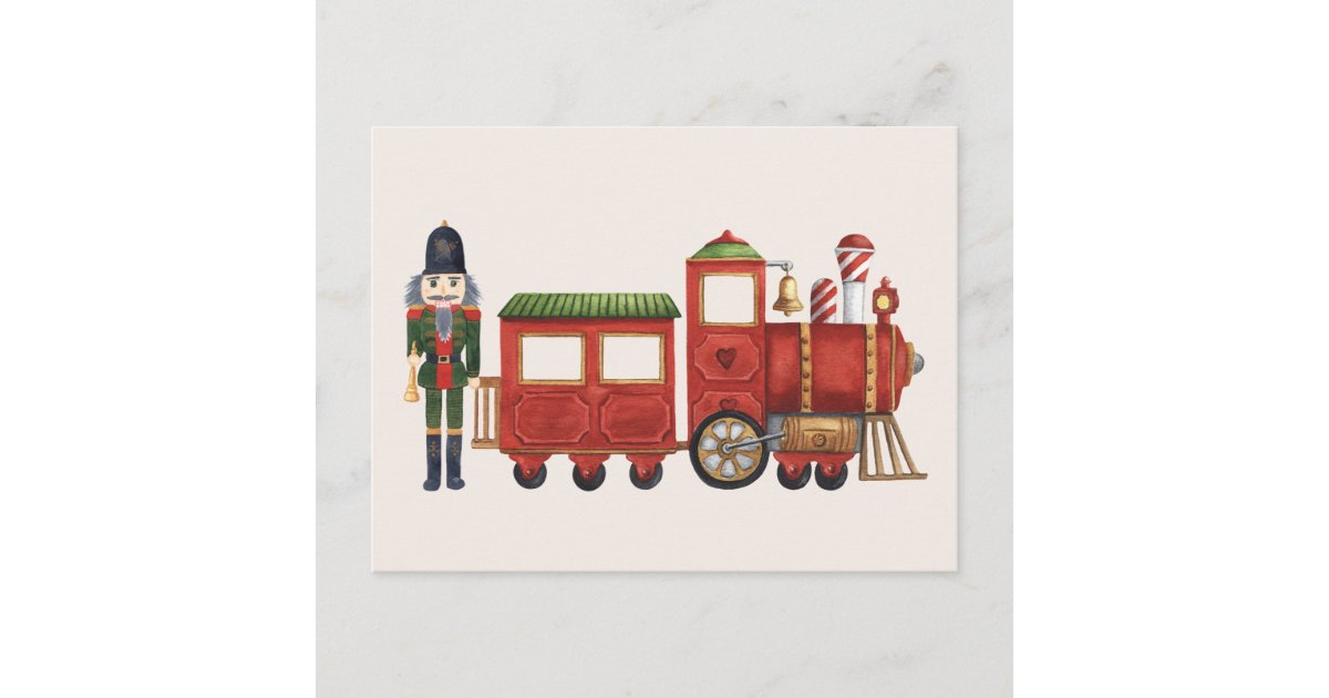Christmas nutcracker with train holiday postcard | Zazzle