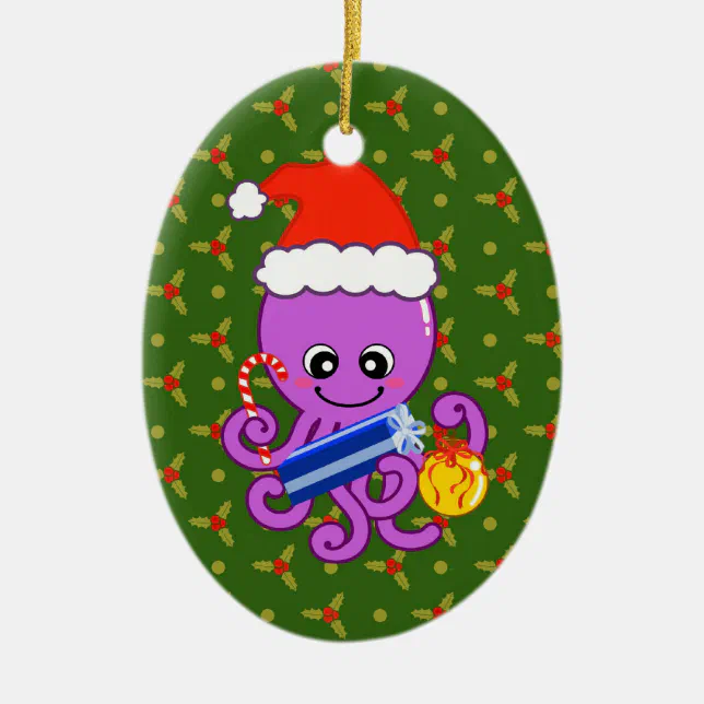 Christmas octopus ceramic ornament | Zazzle