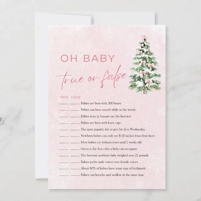 Christmas Oh Baby True or False Baby Shower Game Invitation | Zazzle