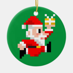 Christmas Ornament: 8-Bit Santa Claus (Blue) Ceramic Ornament | Zazzle