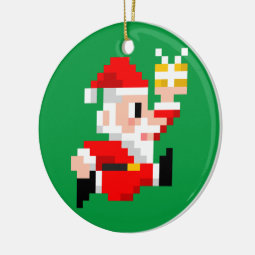 Christmas Ornament: 8-Bit Santa Claus (Blue) Ceramic Ornament | Zazzle