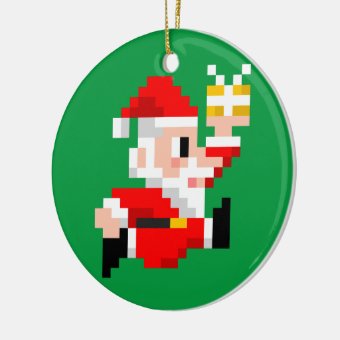Christmas Ornament: 8-Bit Santa Claus (Blue) Ceramic Ornament | Zazzle