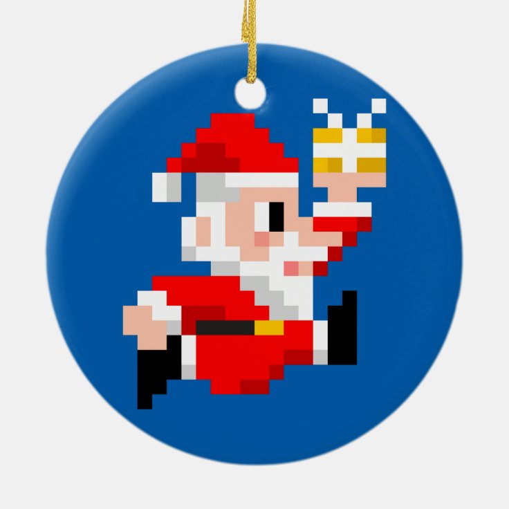 Christmas Ornament: 8-Bit Santa Claus (Blue) Ceramic Ornament | Zazzle