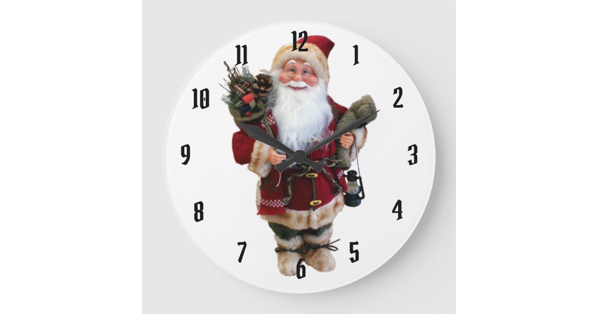 Christmas ornament Santa Claus doll Large Clock | Zazzle