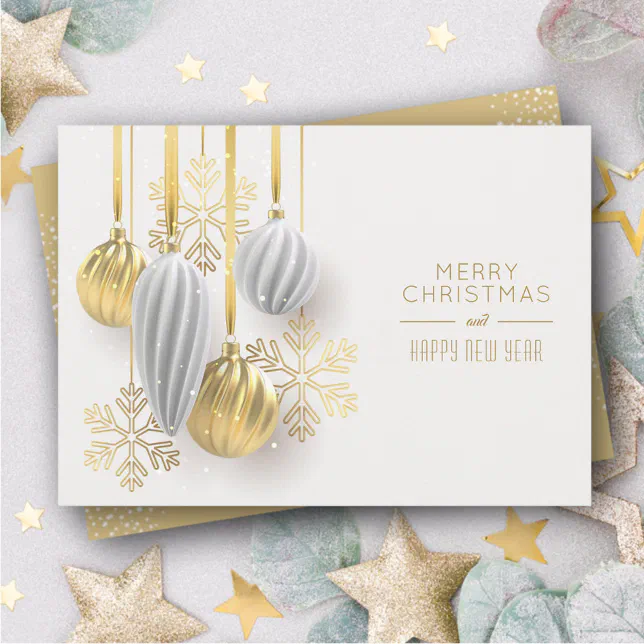 Christmas Ornaments Gold Silver Holiday Card | Zazzle