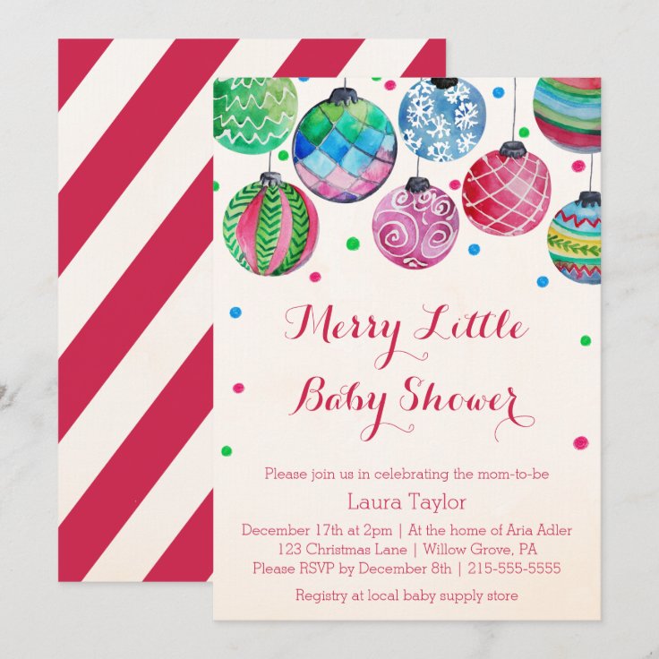 Christmas Ornaments Merry Little Baby Shower Invitation | Zazzle