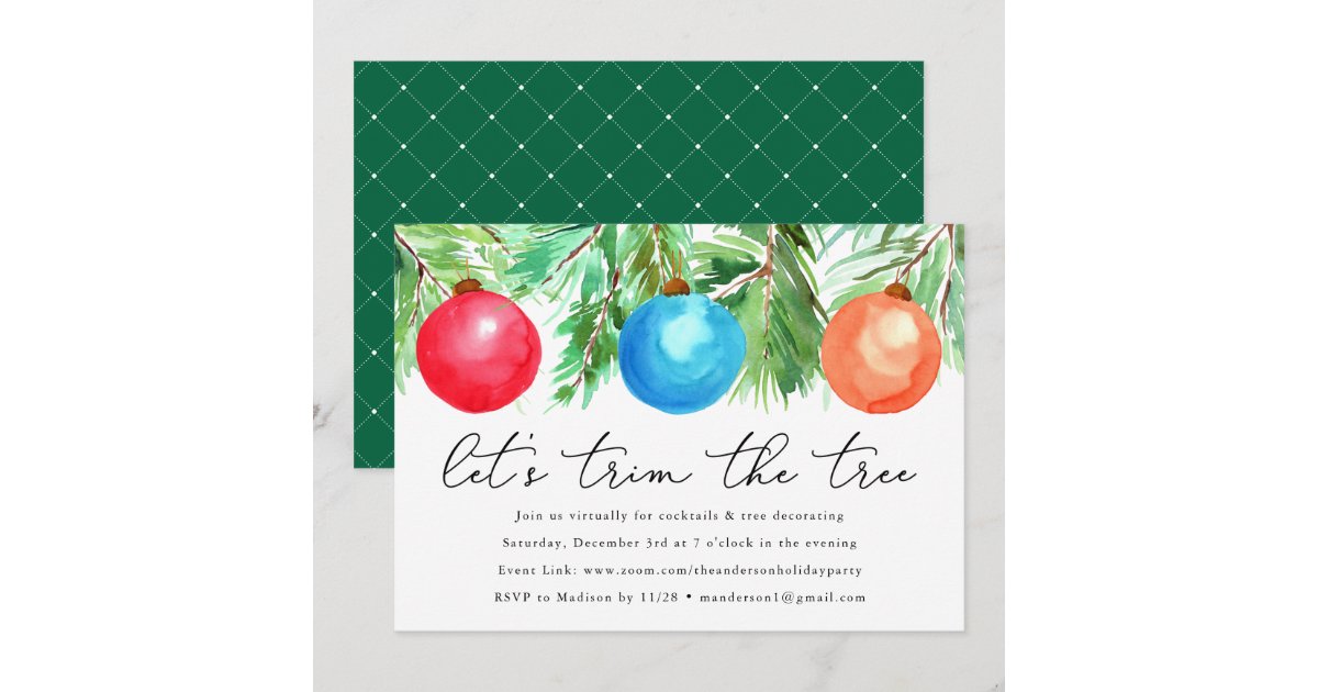 Christmas Ornaments Tree Trimming Virtual Party Invitation | Zazzle