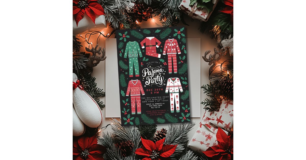 Christmas Pajama Party Festive Pajama Party Invitation | Zazzle