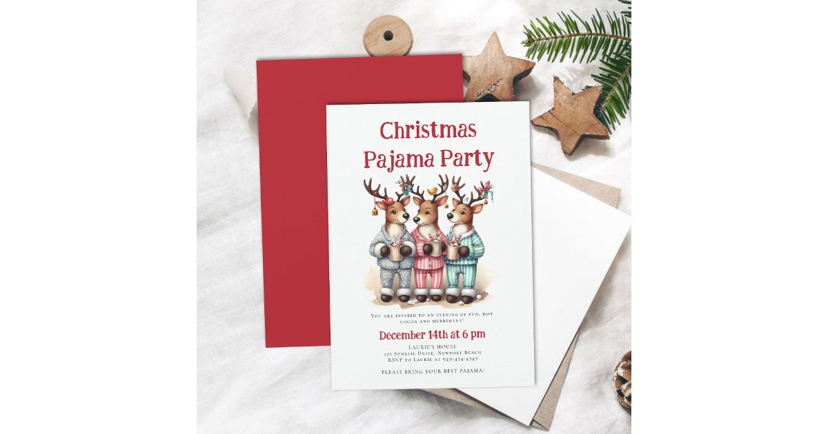 Christmas Pajama Party Funny Reindeer Sleepover Invitation | Zazzle
