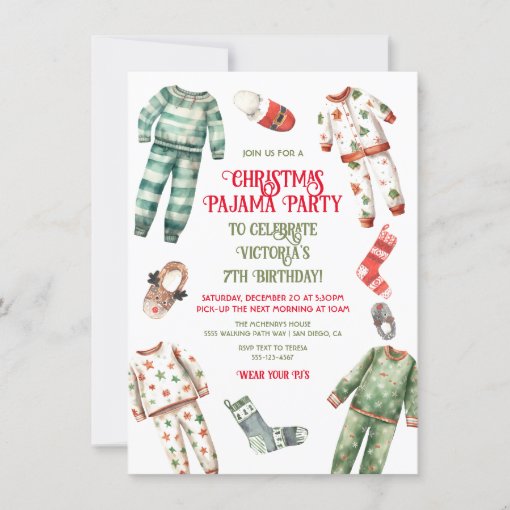 Christmas Pajama Party Sleepover Birthday Invitation | Zazzle