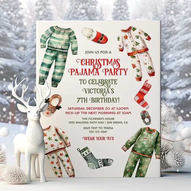Christmas Pajama Party Sleepover Birthday Invitation | Zazzle