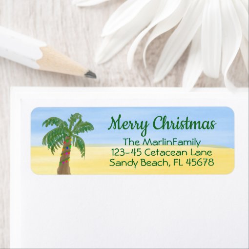 Christmas Palm Tree Return Address Label Watercolr | Zazzle