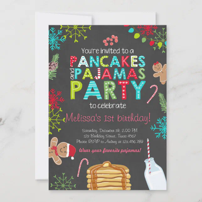 Christmas Pancake And Pajamas Birthday Invitation Zazzle
