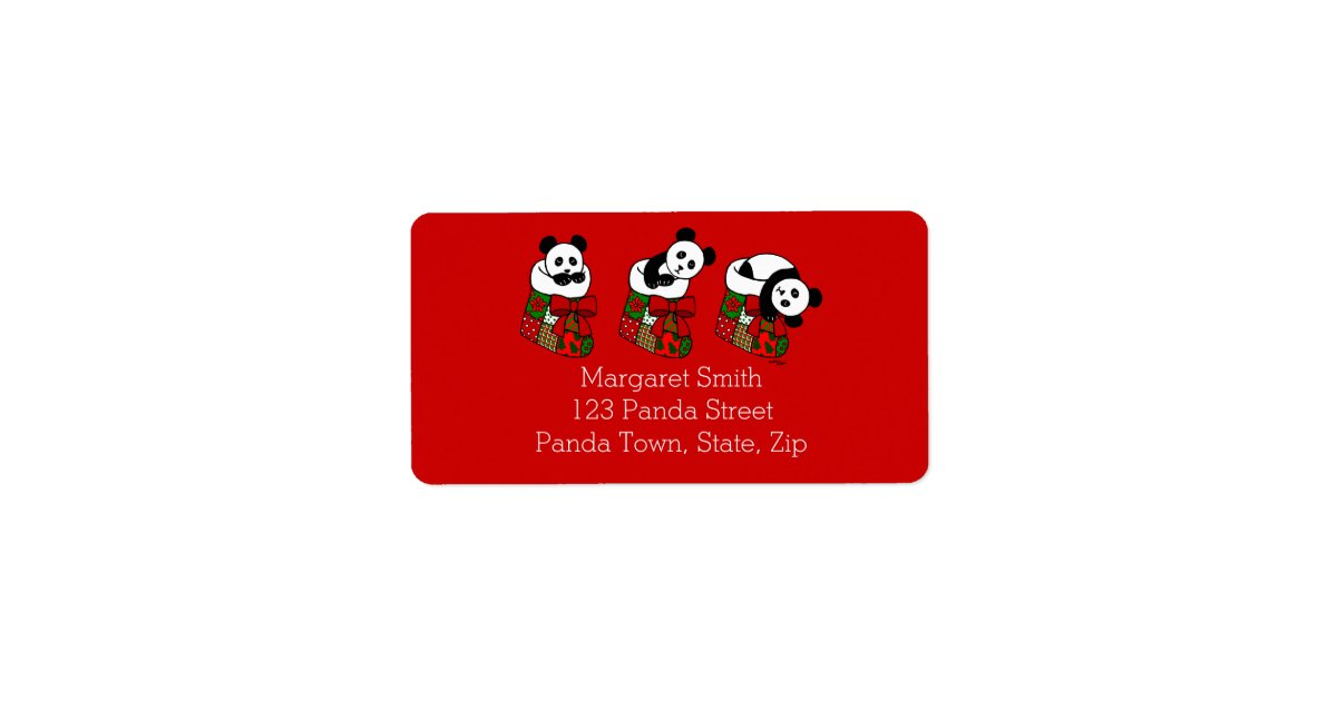 Christmas Panda Cartoon Stocking Label | Zazzle
