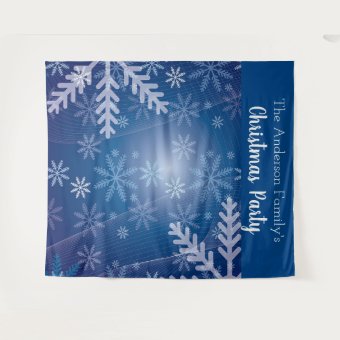 Christmas party blue snowflakes photo backdrop | Zazzle