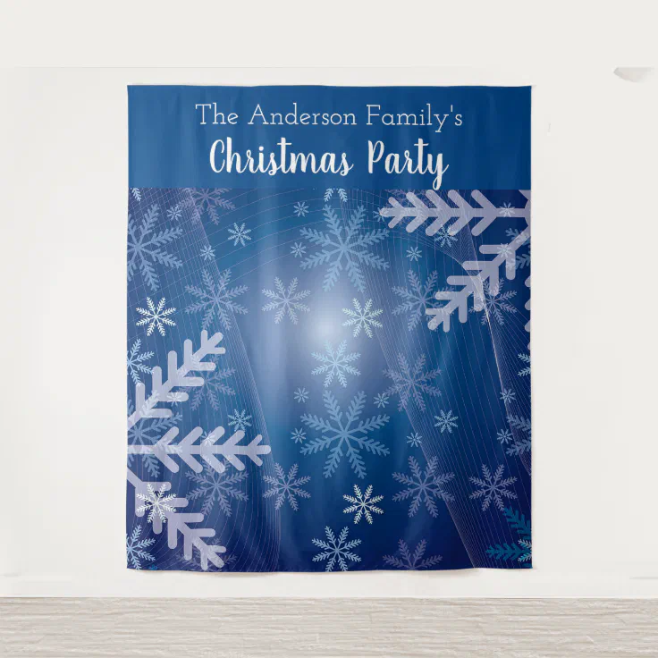 Christmas party blue snowflakes photo backdrop | Zazzle