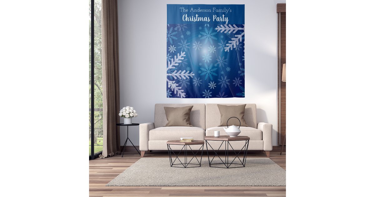 Christmas party blue snowflakes photo backdrop | Zazzle