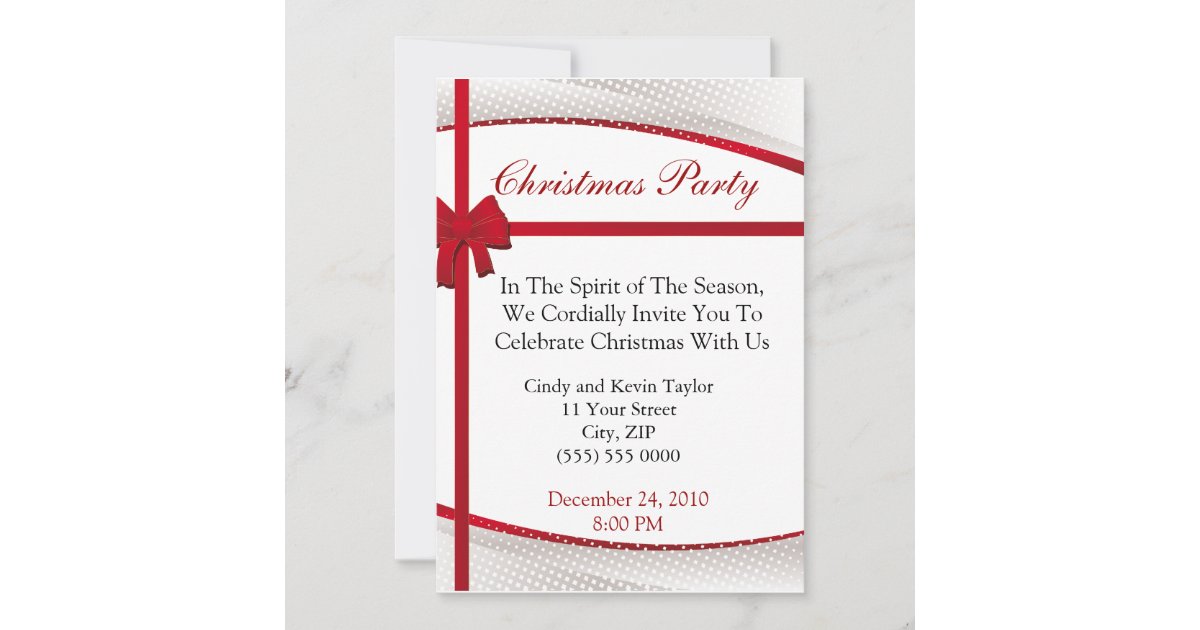 Christmas Party Classy Red Bow Invitation | Zazzle