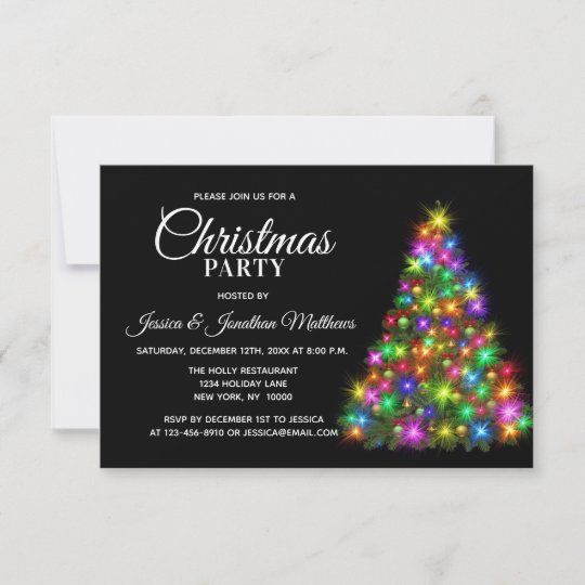 CHRISTMAS PARTY Colorful Twinkle Lights Tree Invitation | Zazzle.com