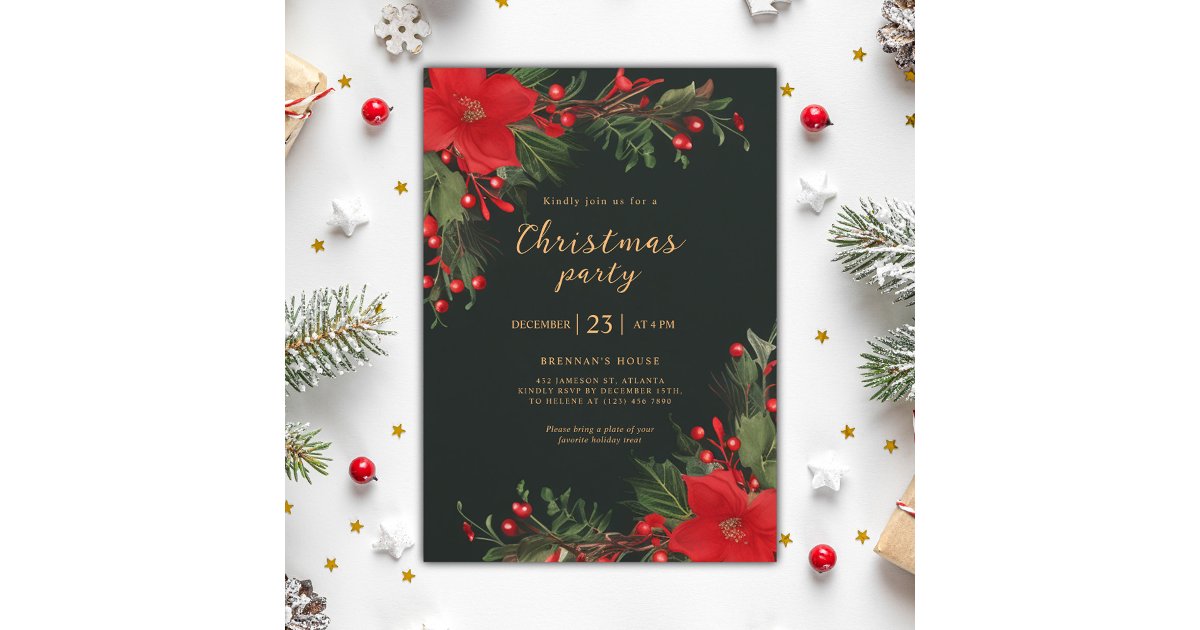 Christmas Party Elegant Botanical Holiday Greenery Invitation | Zazzle