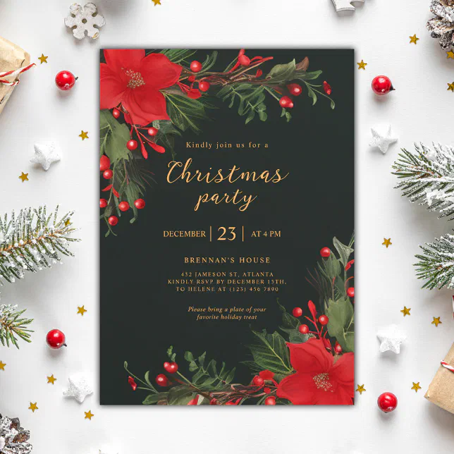 Christmas Party Elegant Botanical Holiday Greenery Invitation | Zazzle