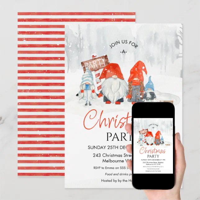 Christmas Party Family Gnomes with Boy and Girl Invitation | Zazzle