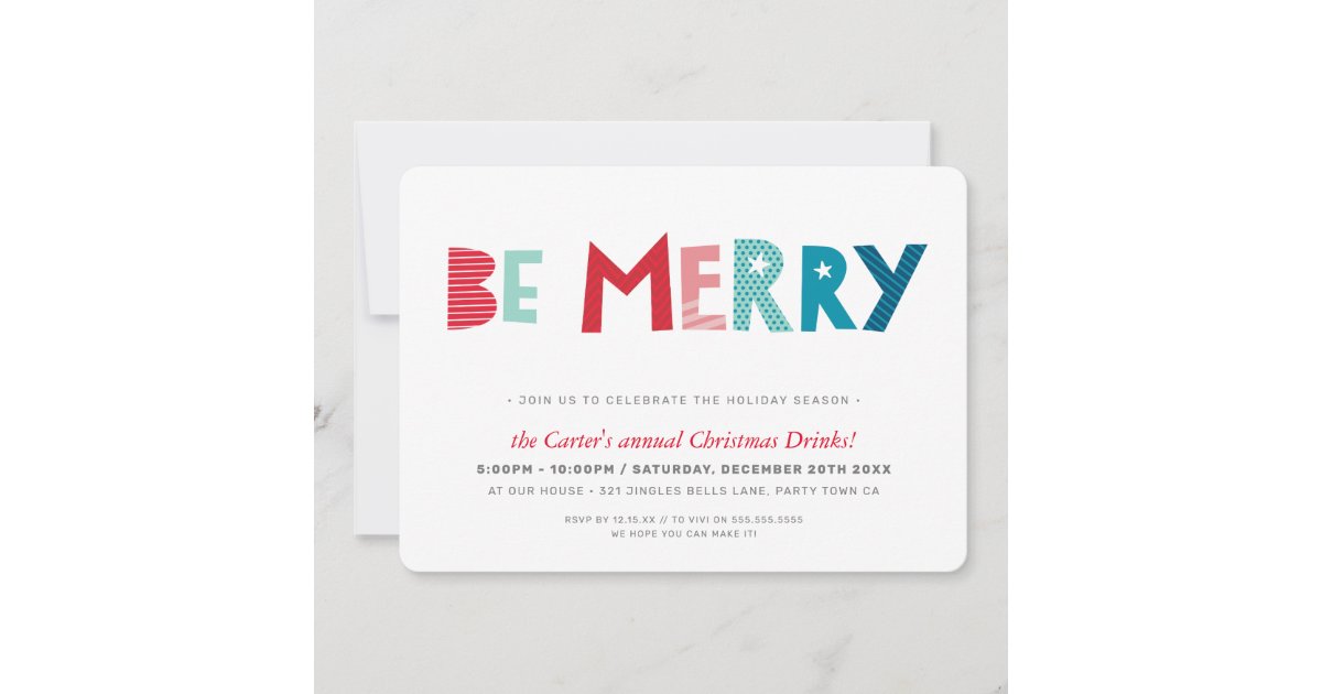 CHRISTMAS PARTY festive fun typography BE MERRY Holiday Card | Zazzle