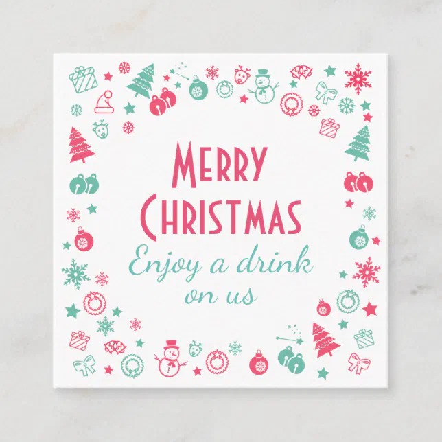 Christmas Party Free Drink Voucher Square Business Card | Zazzle