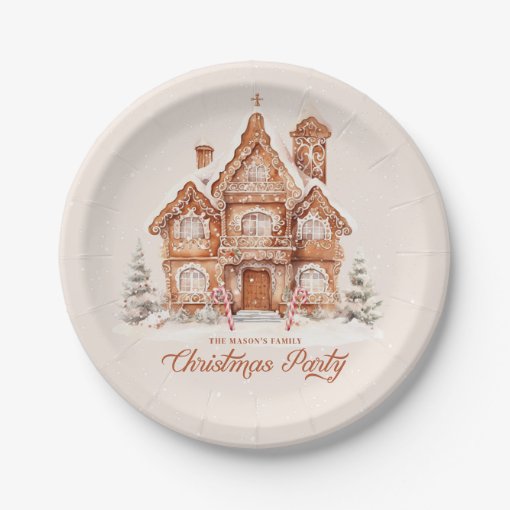 Christmas Party Gingerbread House Personalized Paper Plates | Zazzle