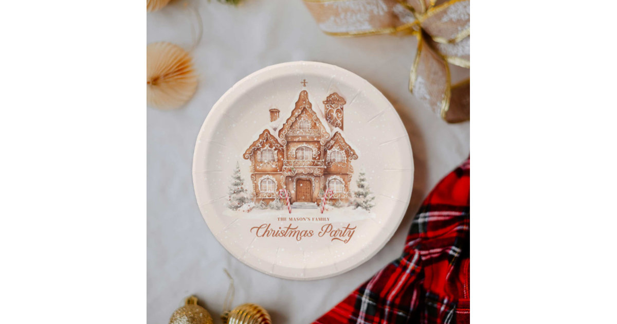 Christmas Party Gingerbread House Personalized Paper Plates | Zazzle