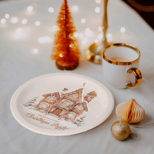 Christmas Party Gingerbread House Personalized Paper Plates | Zazzle